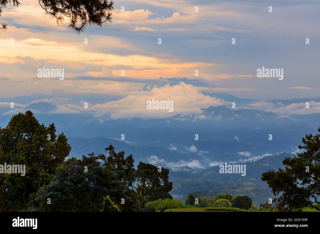 Sunset high mountain range view Stock Photo - Alamy