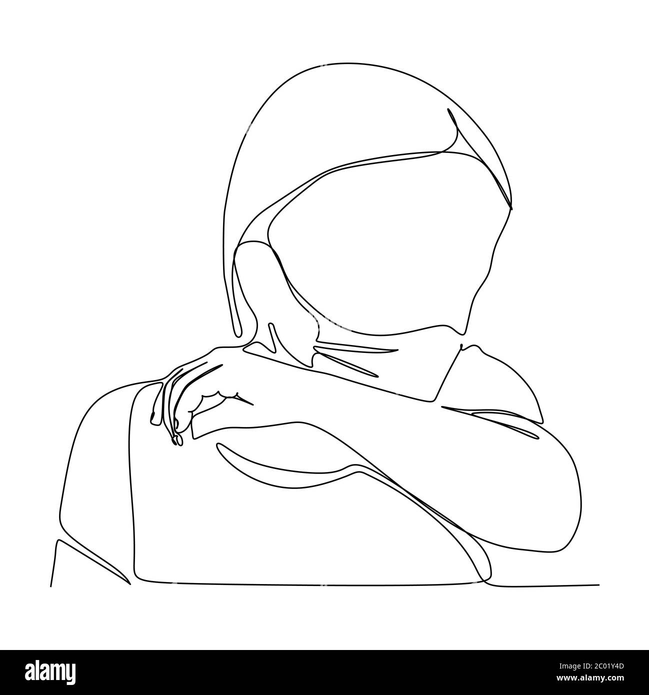 Continuous one line drawing of a girl in surgical mask coughing in her ...