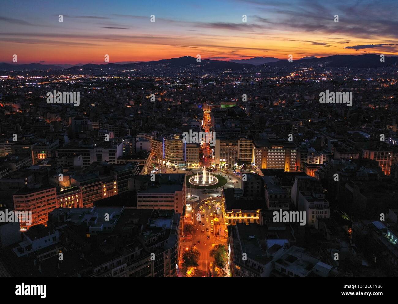 Panoramic View over Athens by Sunrise with old city downtown and ...