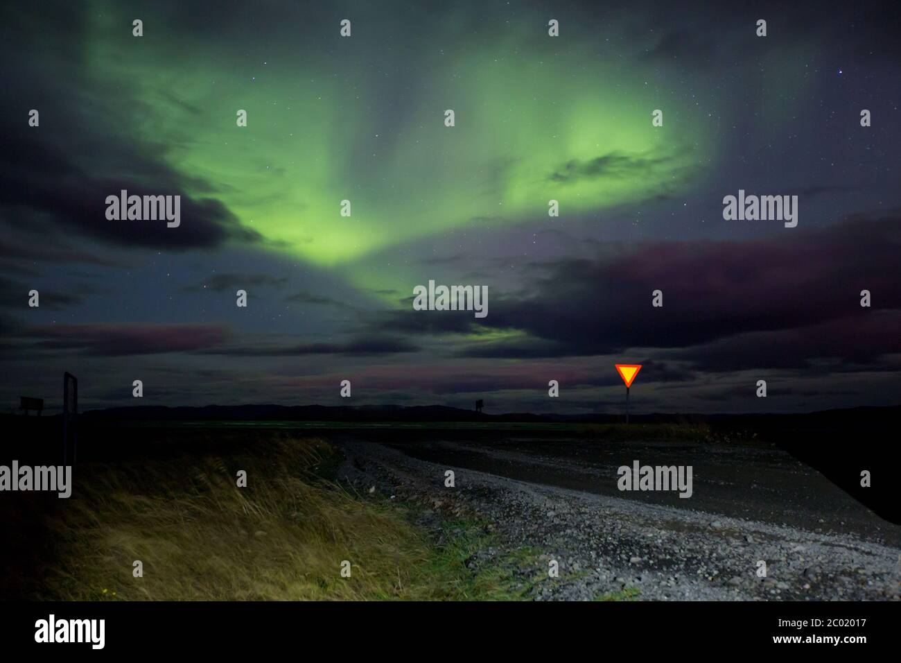 Beautiful landscape with Aurora borealis taken in Iceland on a clear ...