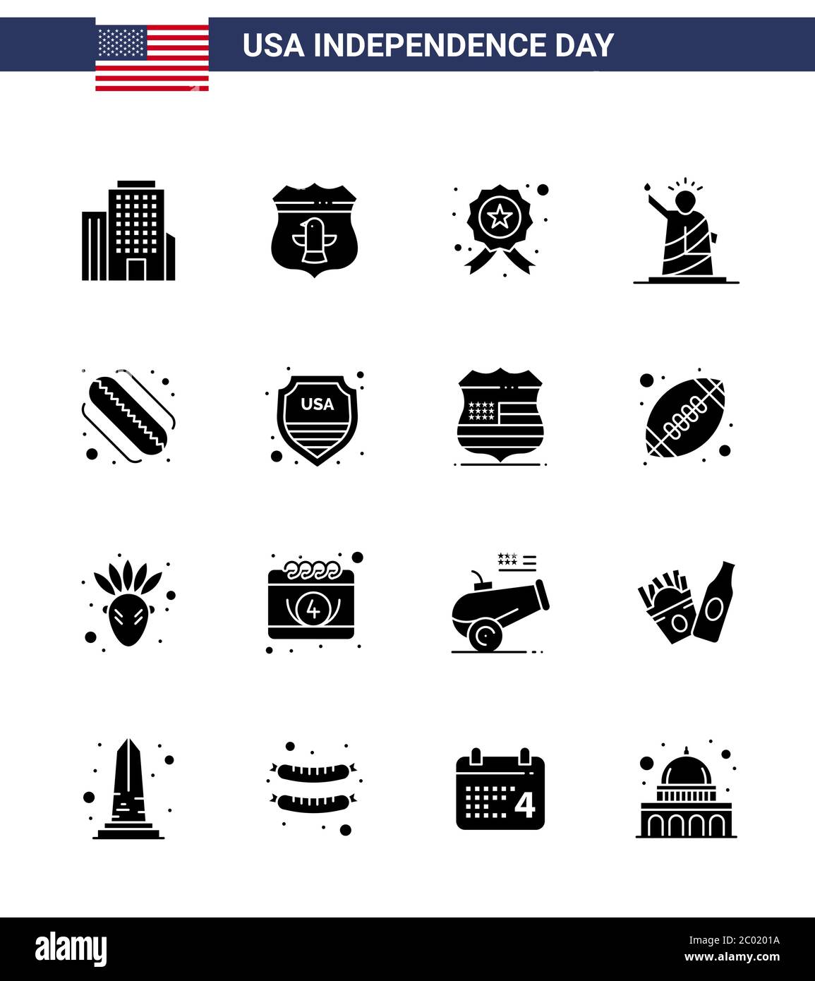 Pack of 16 USA Independence Day Celebration Solid Glyphs Signs and 4th ...