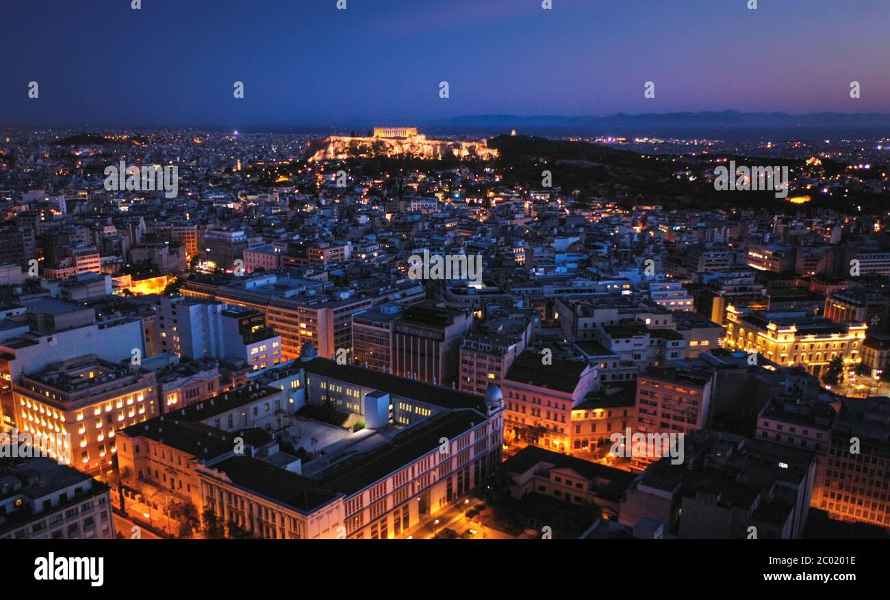 Panoramic View over Athens by Sunrise with old city downtown and ...
