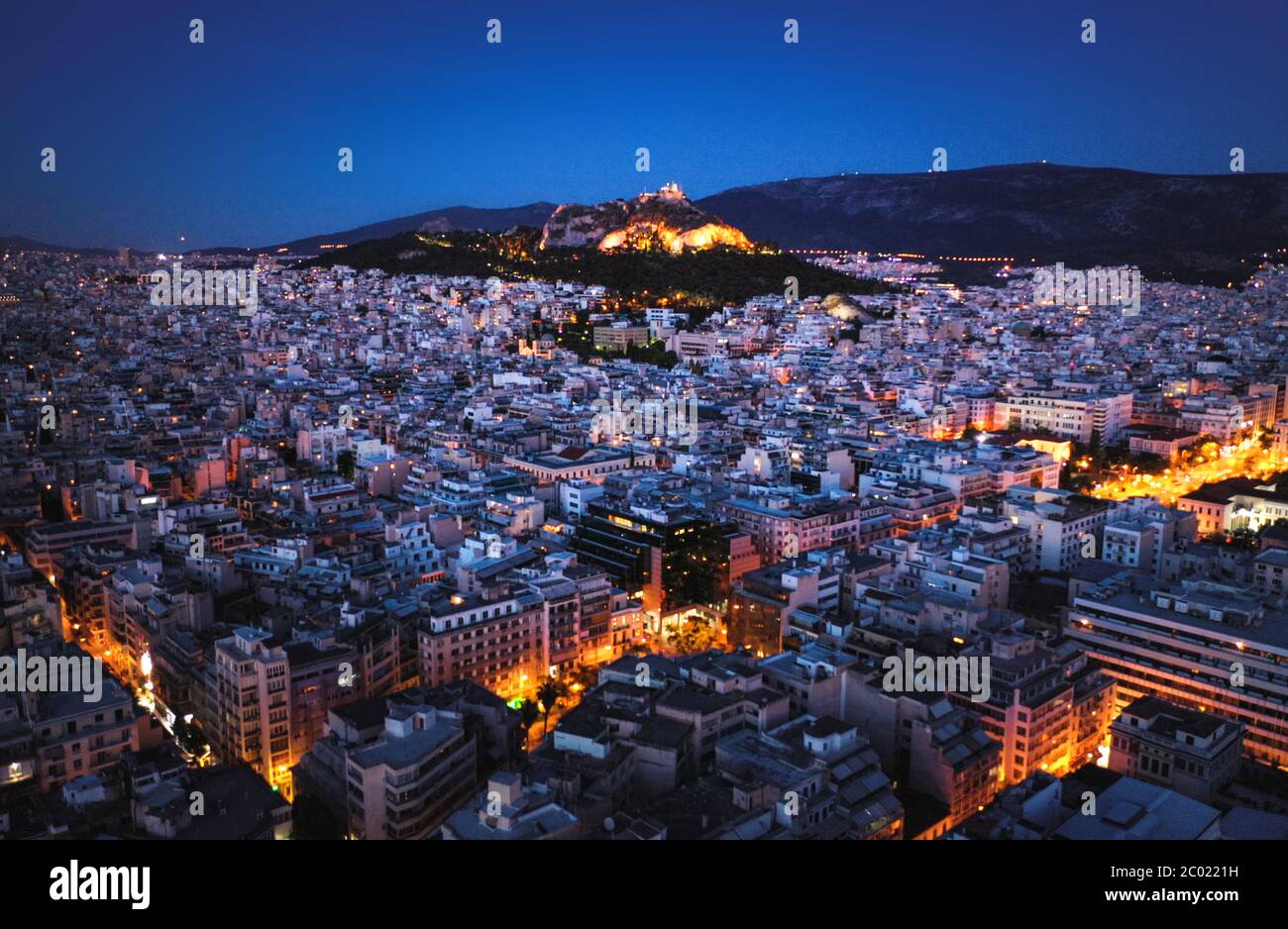 Panoramic View over Athens by Sunrise with old city downtown and ...