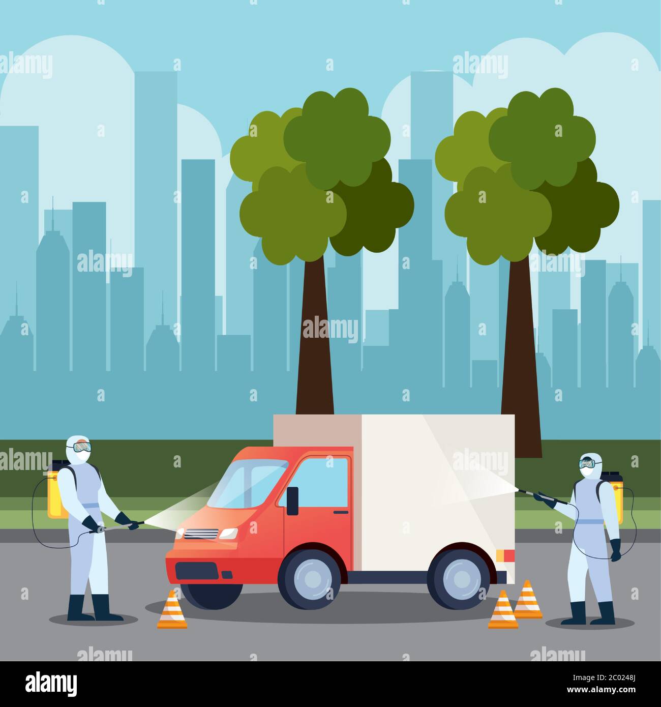 truck car disinfection service, prevention coronavirus covid 19, clean ...