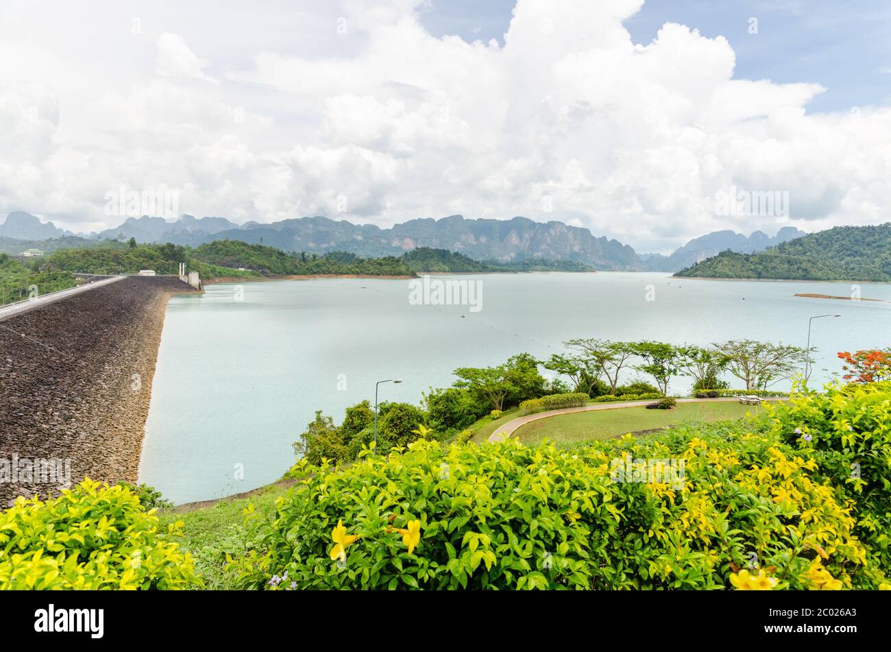Scenic point of green lake at Ratchaprapha Dam Stock Photo - Alamy