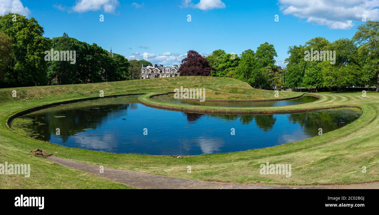 Panoramic view of Charles Jencks’ Landform (2002), a sculptured ...