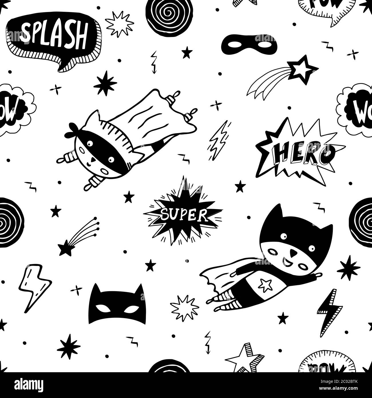 Seamless pattern with superhero character, superhero masks, speech ...