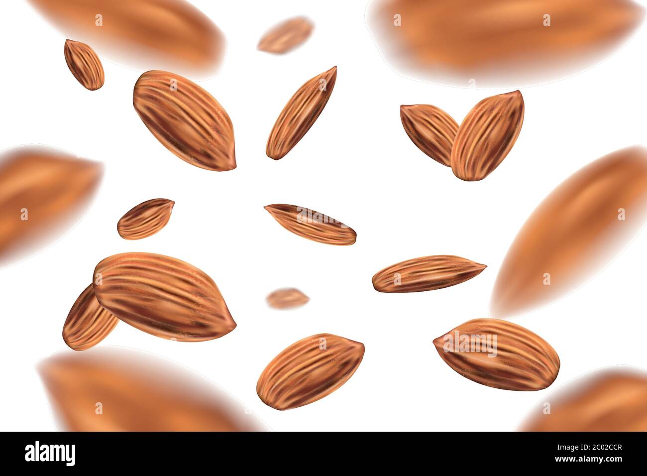 Realistic Falling almond nuts isolated on white background. Template ...