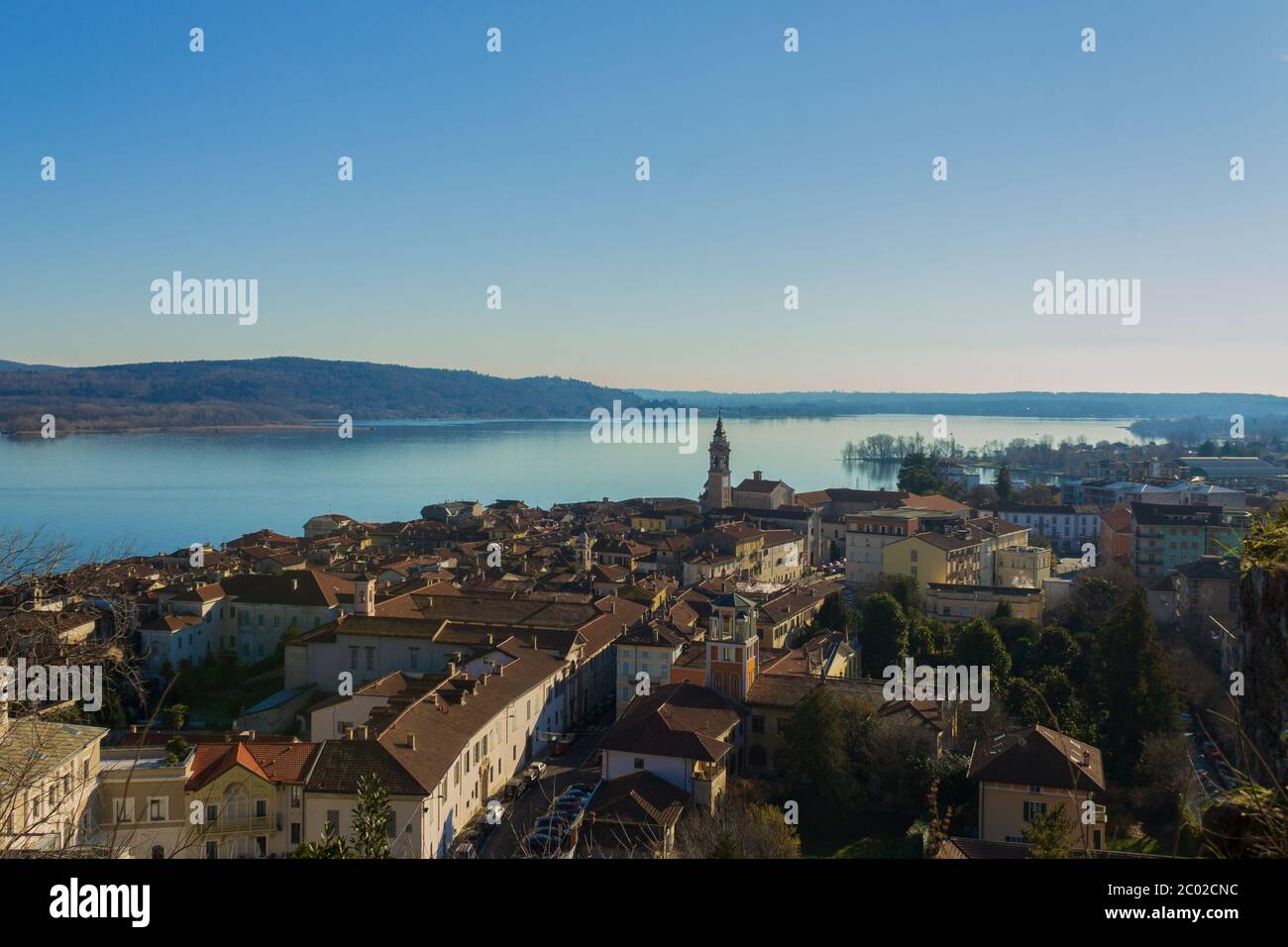 Aerial view of Arona and Lake Maggiore Stock Photo - Alamy