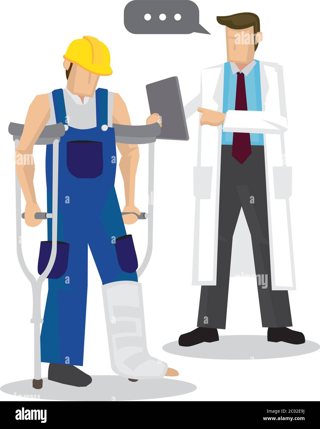 Doctor giving advise to his patient having a injured fracture leg ...