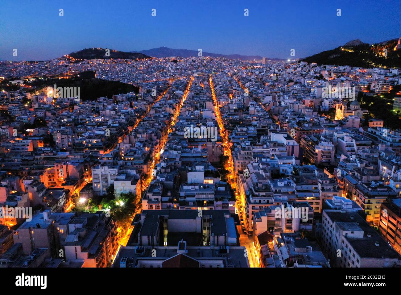 Panoramic View over Athens by Sunrise with old city downtown and long ...