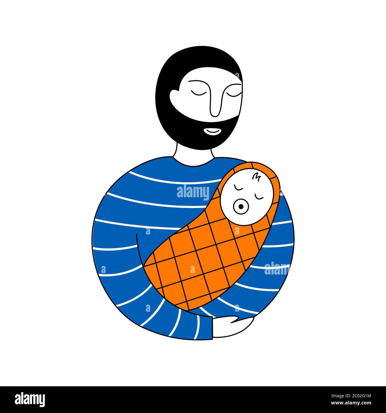 Happy Father's Day. A father holds his baby in his arms. Doodle vector ...