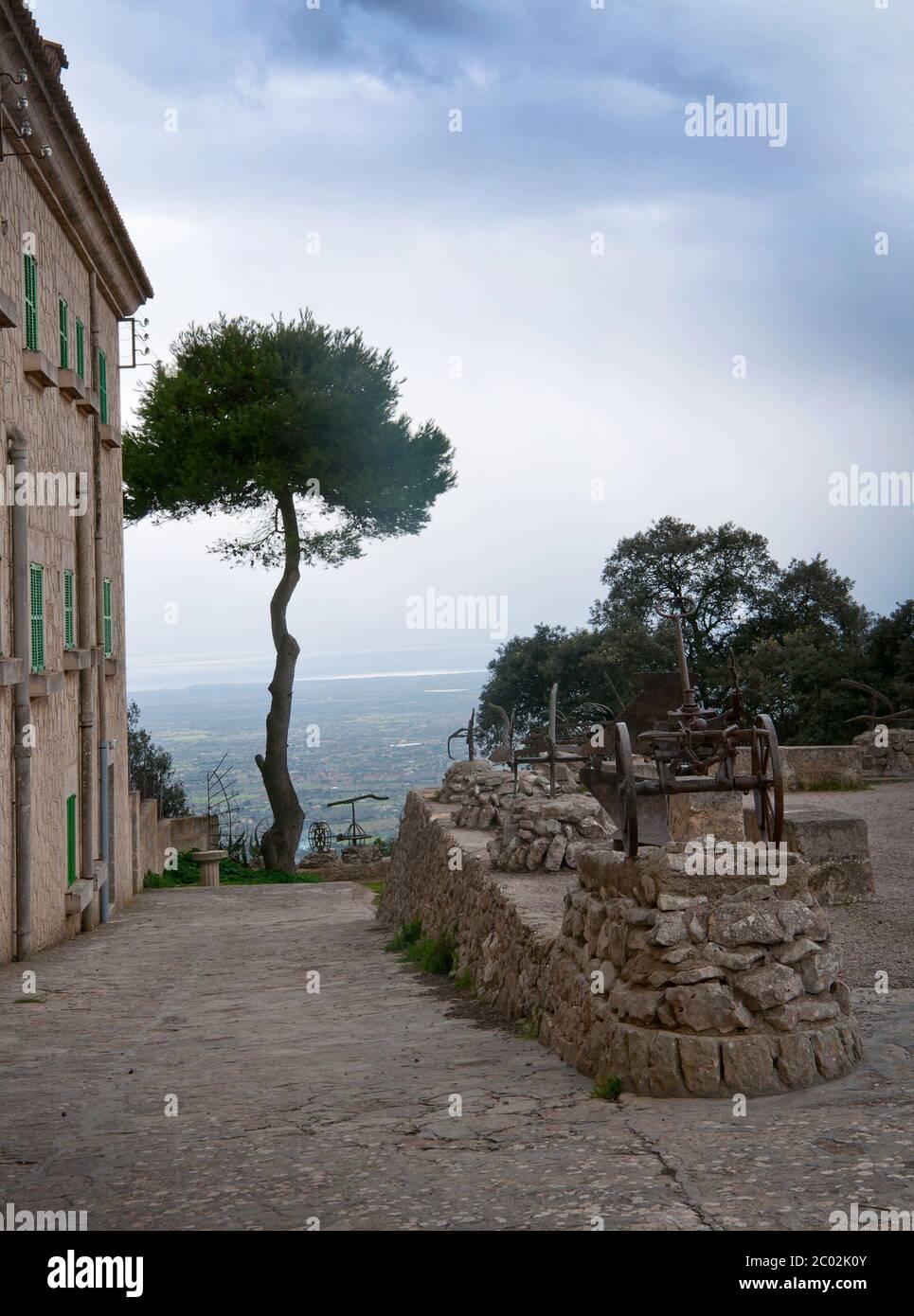 Tree with a view in Randa Majorca Stock Photo - Alamy