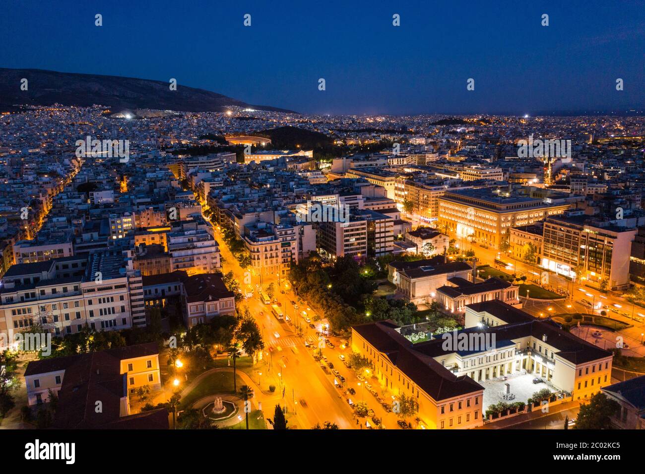 Panoramic View over Athens by Sunrise with old city downtown and long ...