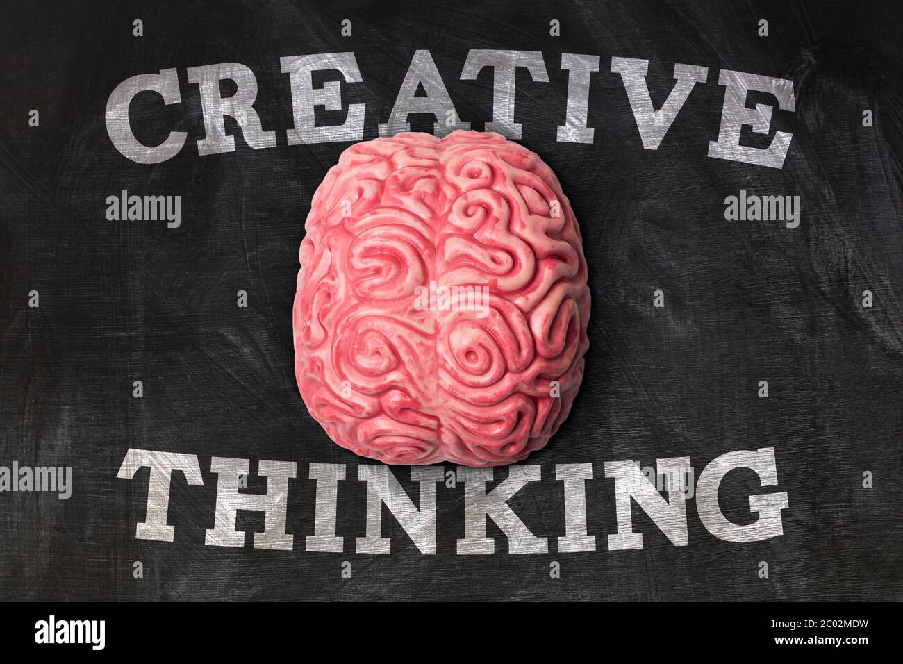 human brain with creative thinking message on a blackboard Stock Photo ...