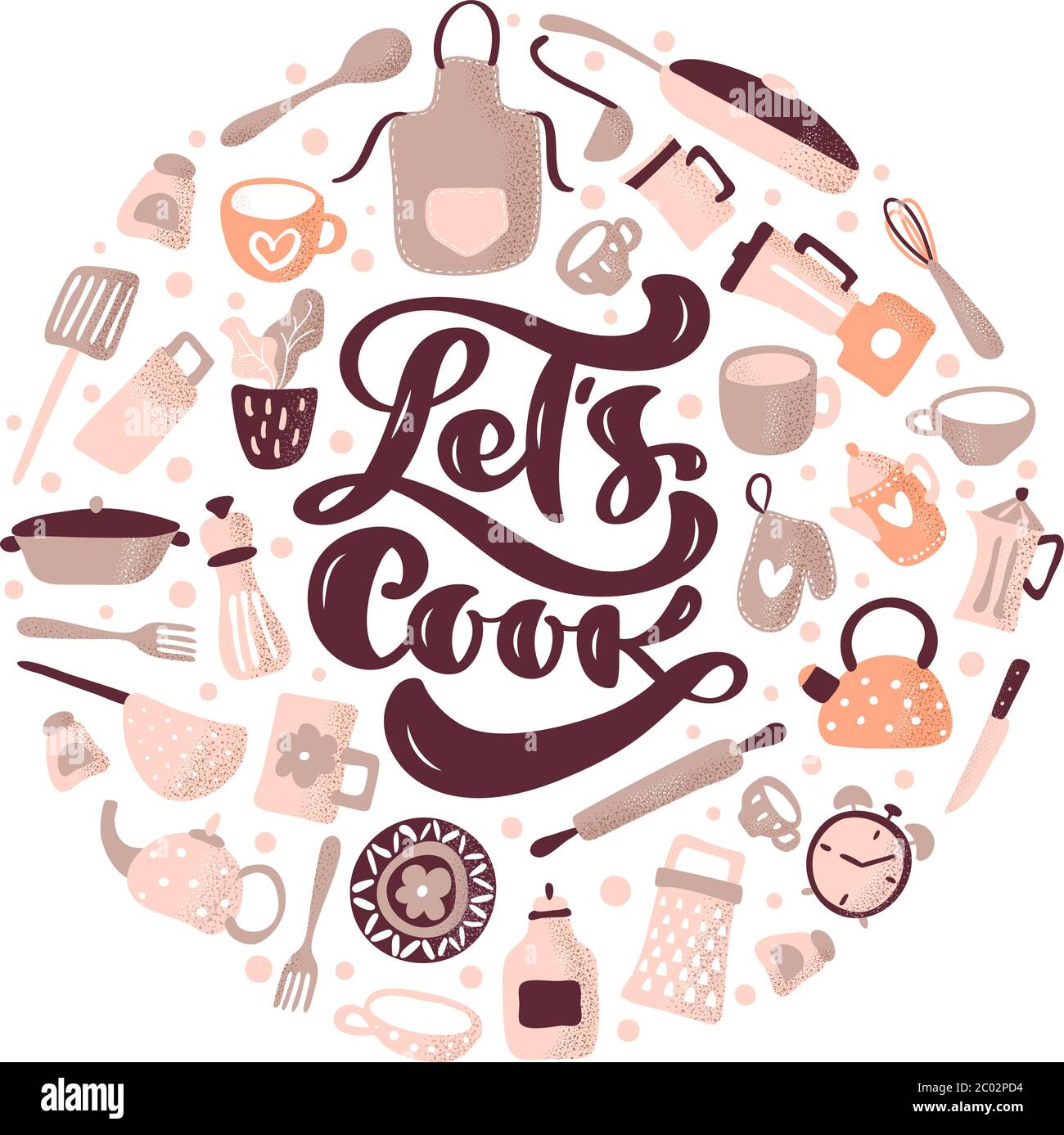Greeting card with Lets cook calligraphy lettering vector text for food ...