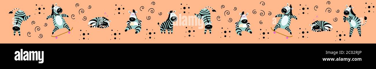 Long web banner with cute cartoon zebras. Social media cover image ...