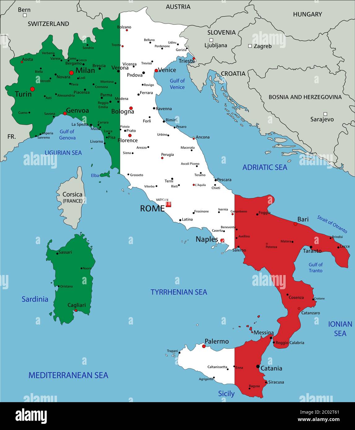 Italy highly detailed political map with national flag isolated on ...