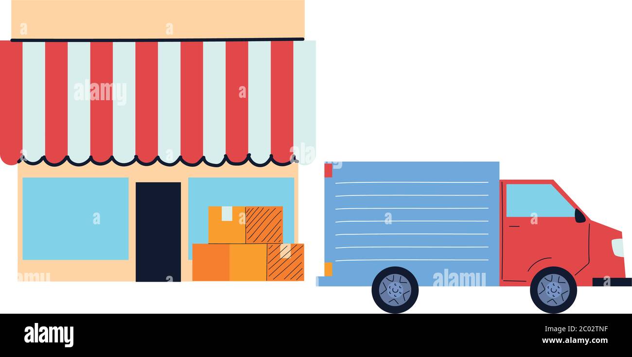 transport of merchandise for stores with location vector illustration ...