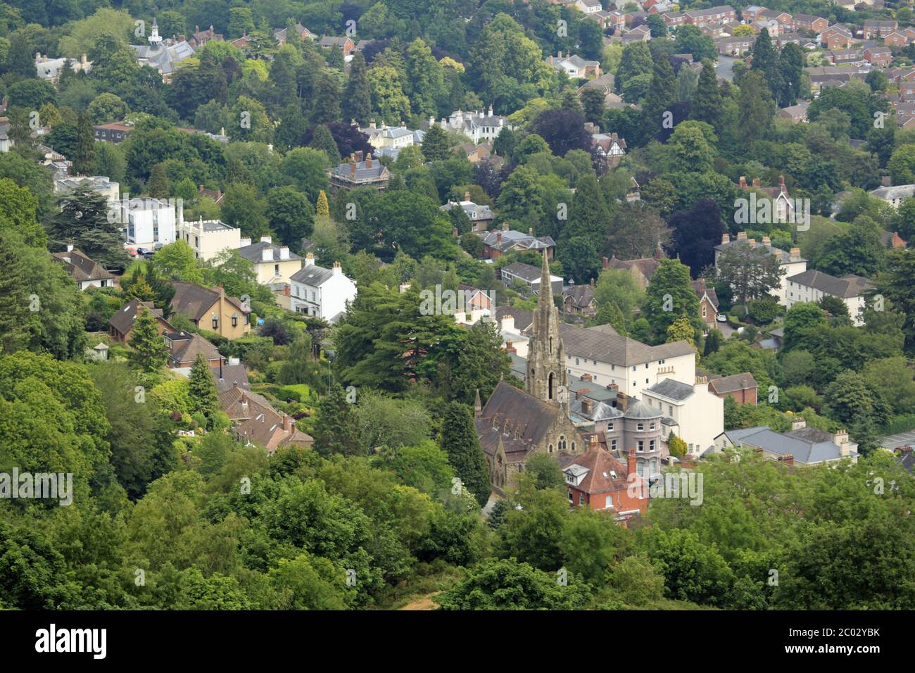 Elevated view of the town of Great Malvern from the Malvern hills ...