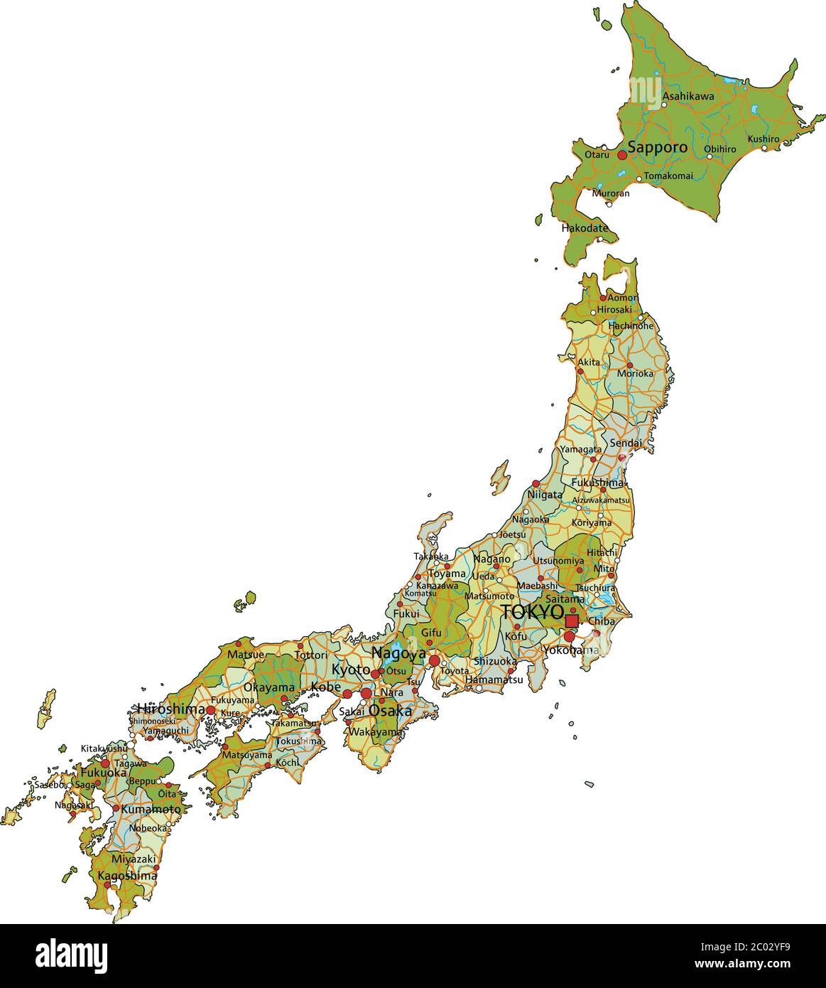 Highly detailed editable political map with separated layers. Japan ...