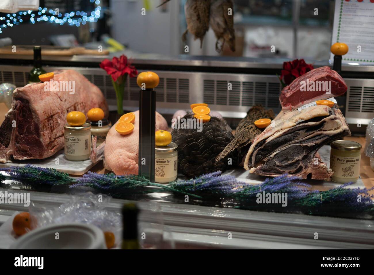 Butcher shop window Stock Photo - Alamy