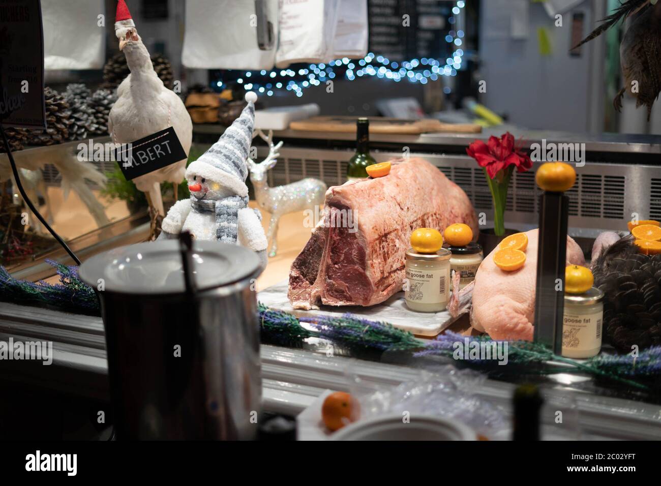 Butcher shop window Stock Photo - Alamy