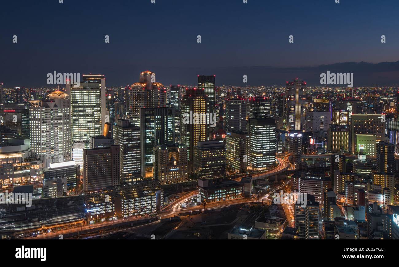 Osaka night skyline Stock Photo - Alamy