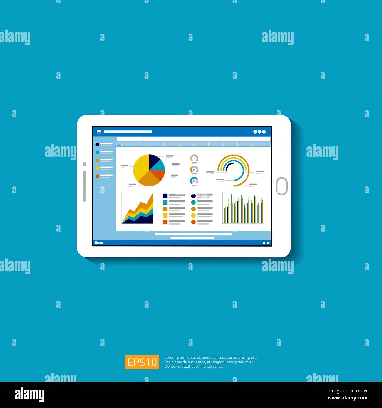 Web statistics analytic charts on mobile device screen. Flat vector ...
