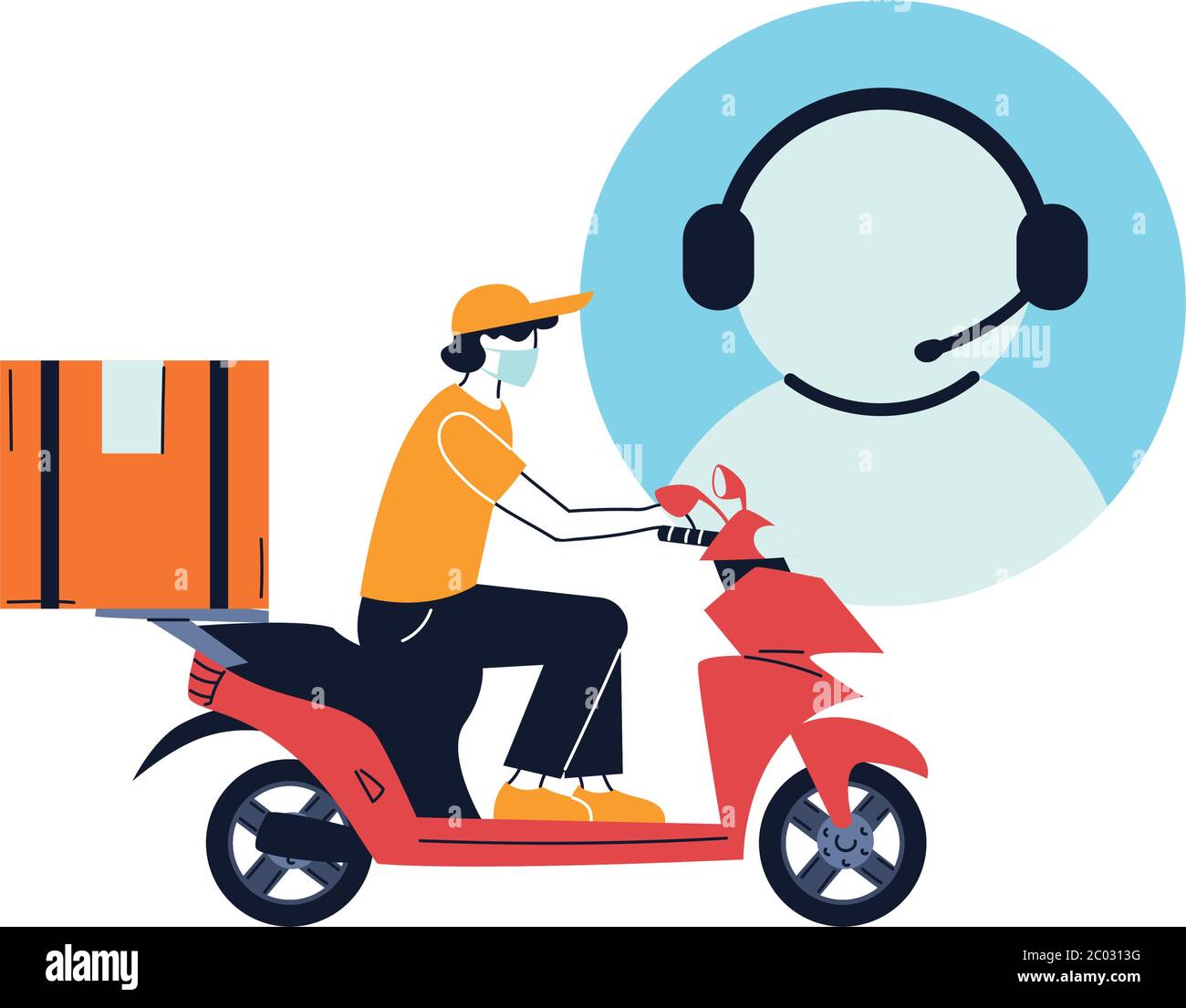 call center with delivery courier in vehicle vector illustration desing ...