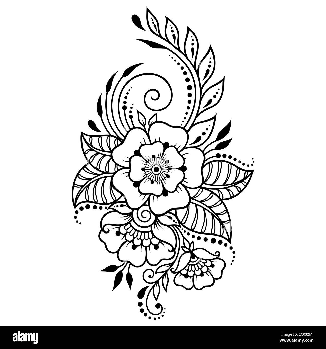 Mehndi Flower Pattern In Frame For Henna Drawing And Tattoo Decoration