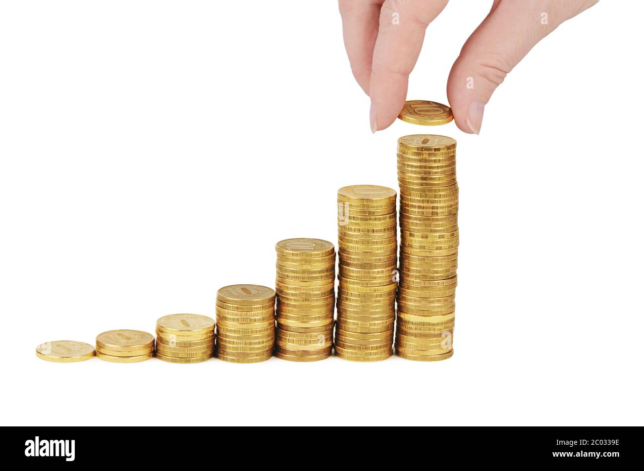Money stack in hand isolated on white background Stock Photo - Alamy