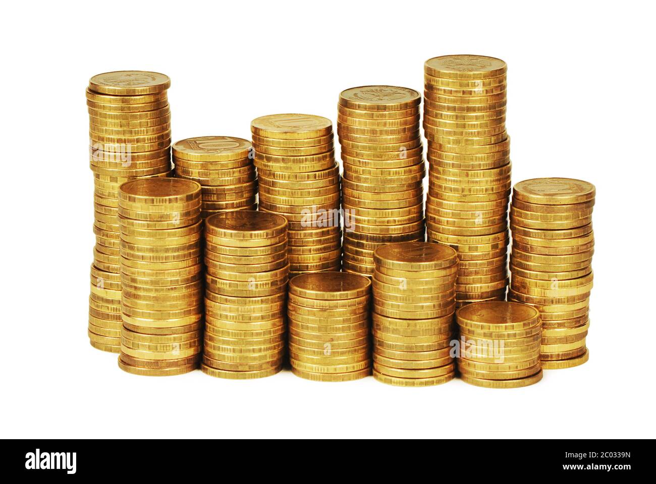 Gold money stack isolated on white Stock Photo - Alamy