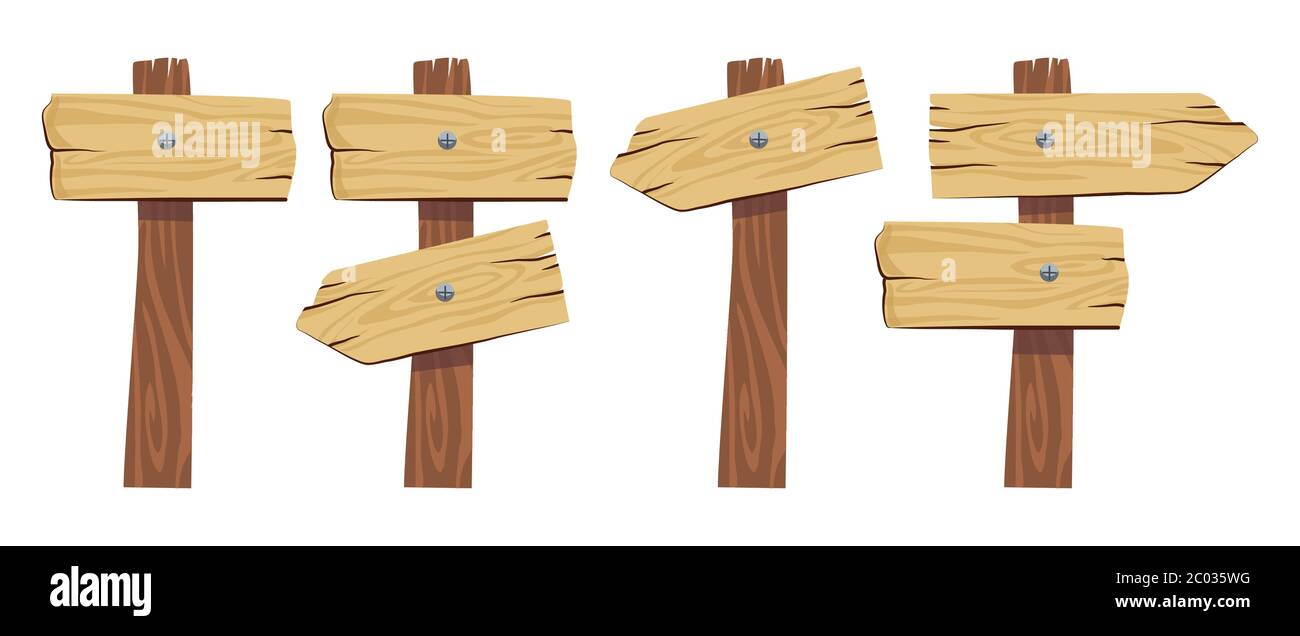 Wood signs set. Board pointers isolated on a white. Vector illustration ...