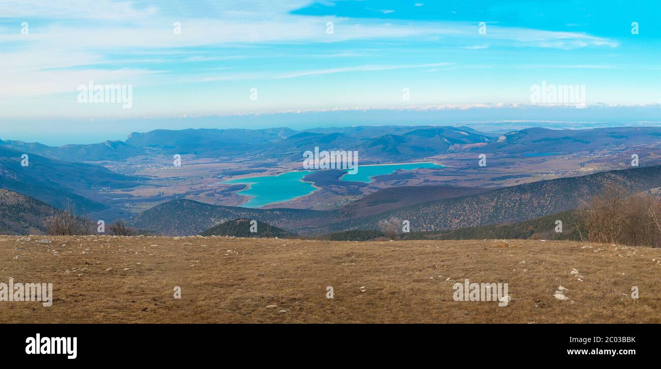 Panoramic sunset above the lake Stock Photo - Alamy
