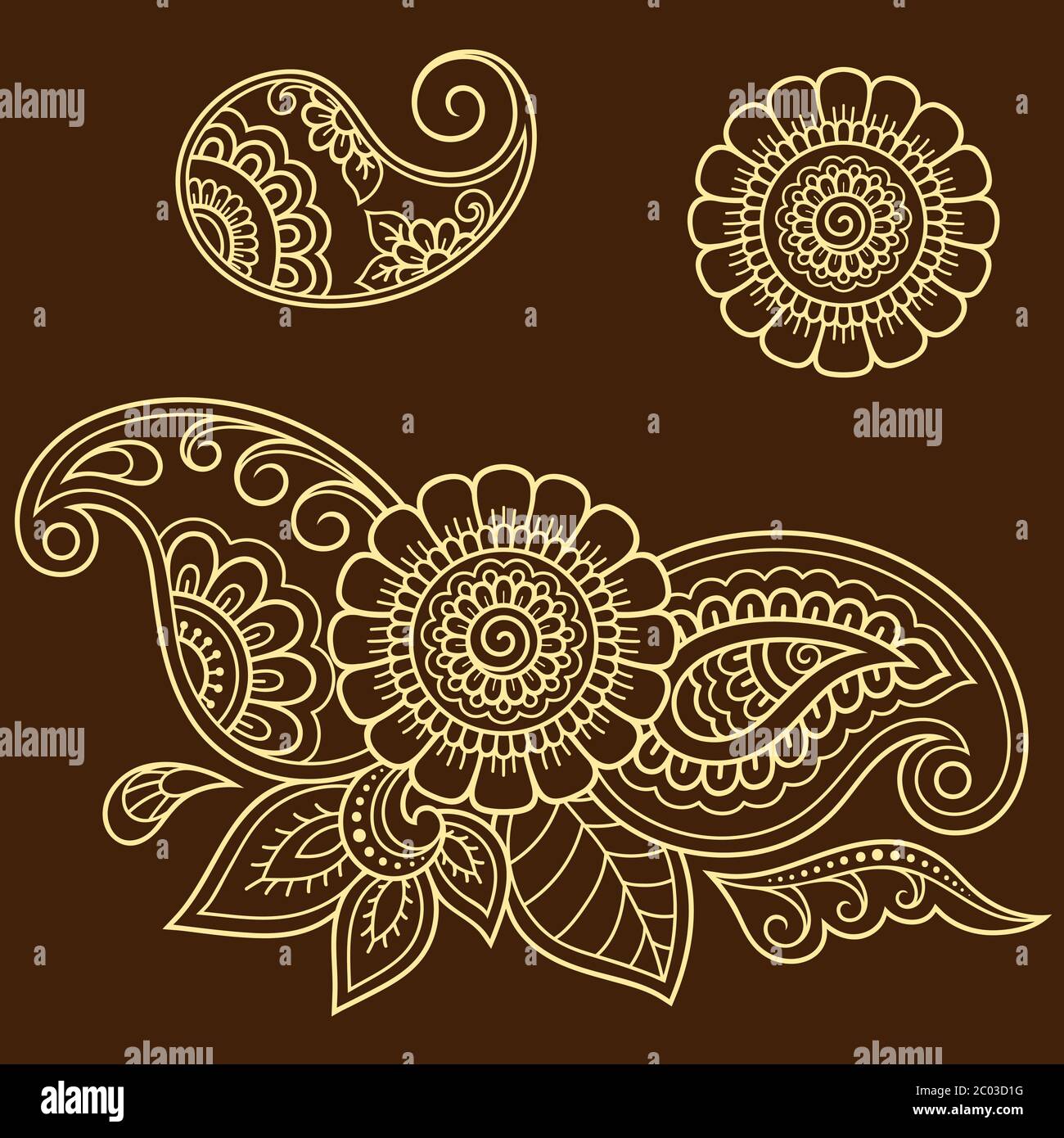 Set Of Mehndi Flower Pattern For Henna Drawing And Tattoo Decoration