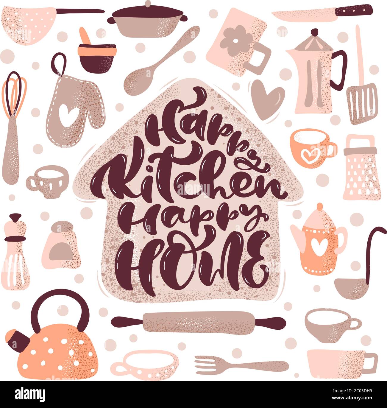 Greeting card Happy Kitchen Happy Home calligraphy lettering vector ...