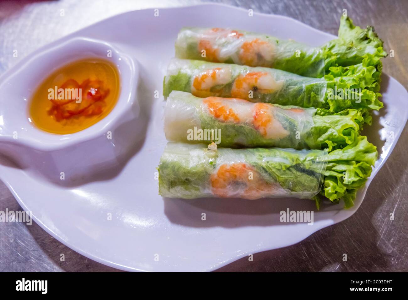 Spring rolls with shrimp, Central market hall, Hoi An, Vietnam, Asia ...