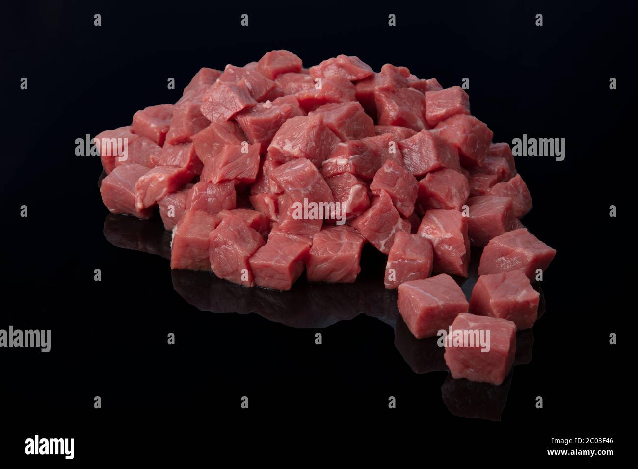 Raw chopped lamb fillet, diced tenderloin or cubed mutton sirloin meat ...