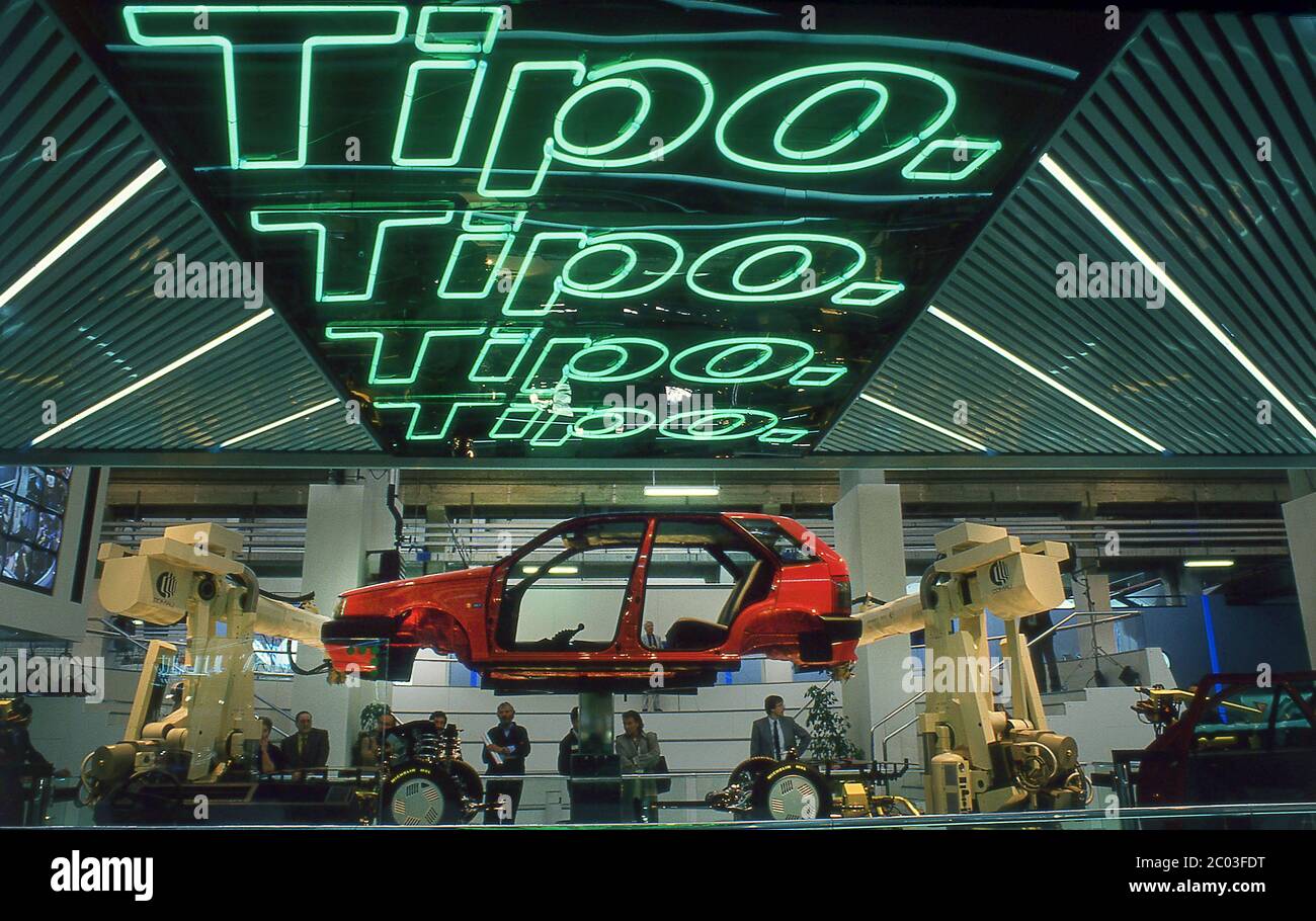 Fiat Tipo display at the 1988 Turin Motor show at Lingoto expo centre ...
