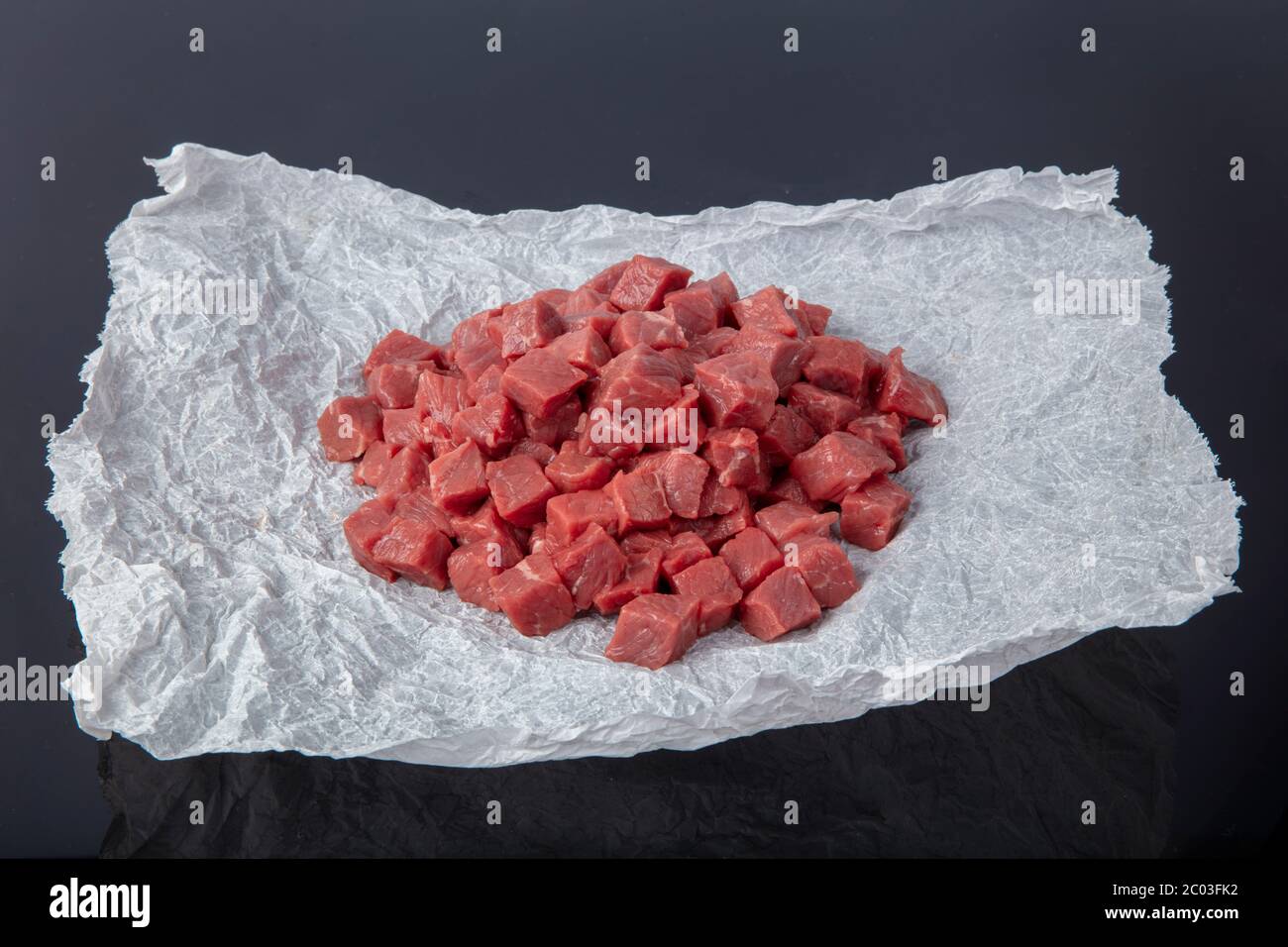 Raw chopped lamb fillet, diced tenderloin or cubed mutton sirloin meat ...