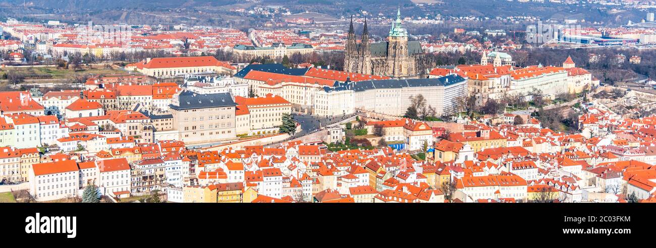 Aerial view of Prague Castle, Czech: Prazsky hrad, with Saint Vitus ...