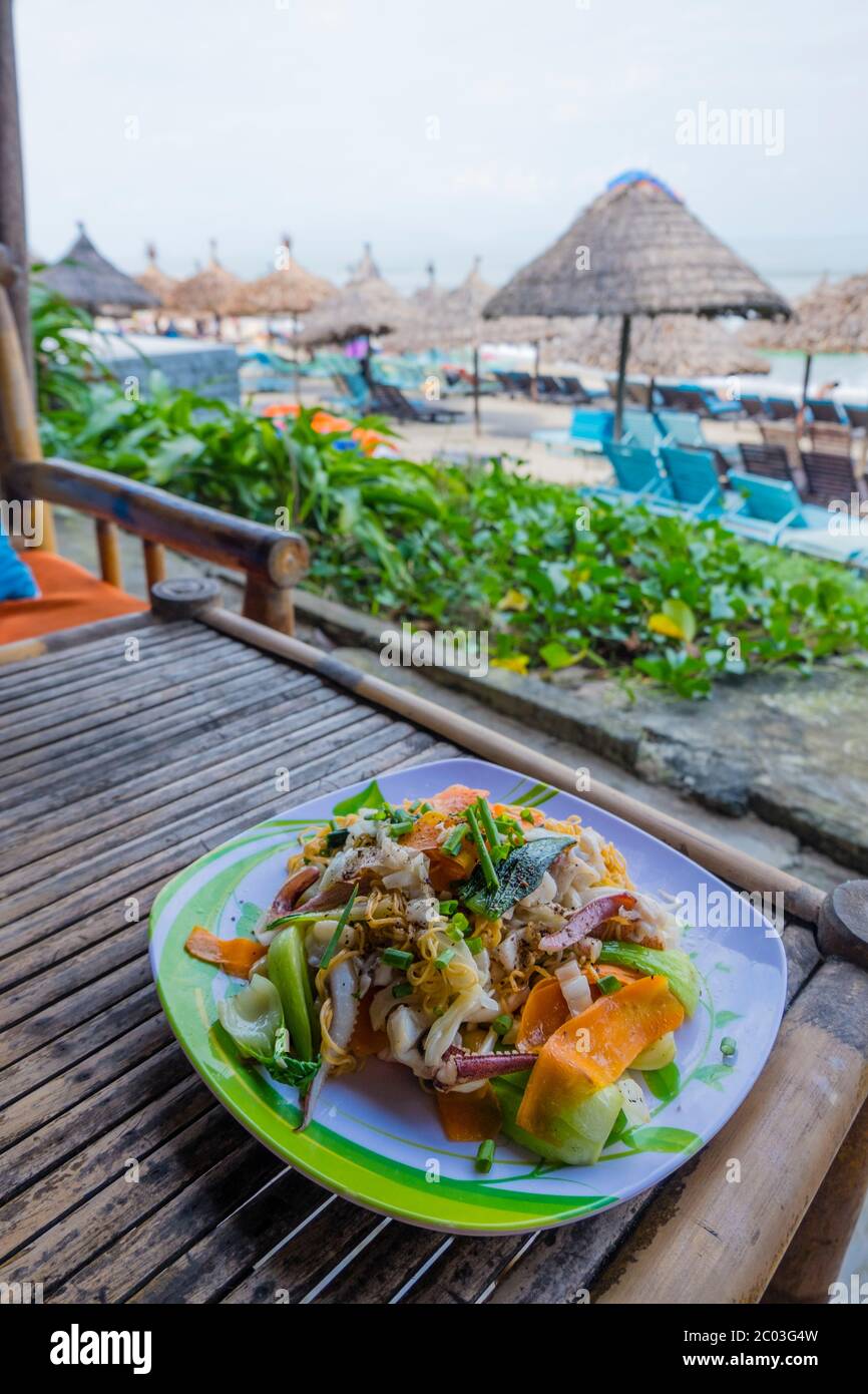 Noodles with seafood, beach restaurant, An Bang, Hoi An, Vietnam, Asia ...