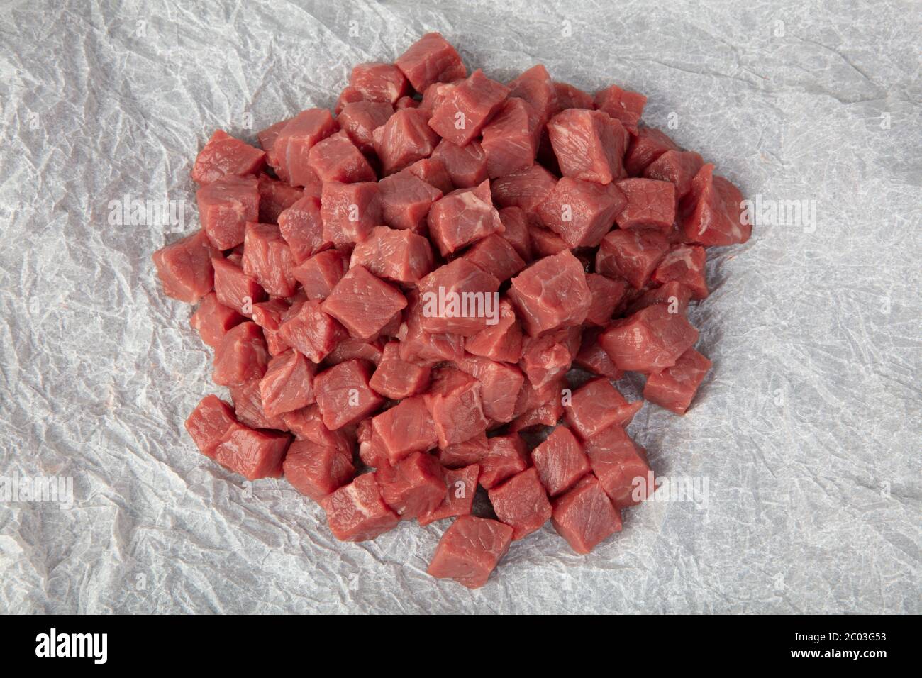 Raw chopped lamb fillet, diced tenderloin or cubed mutton sirloin meat ...