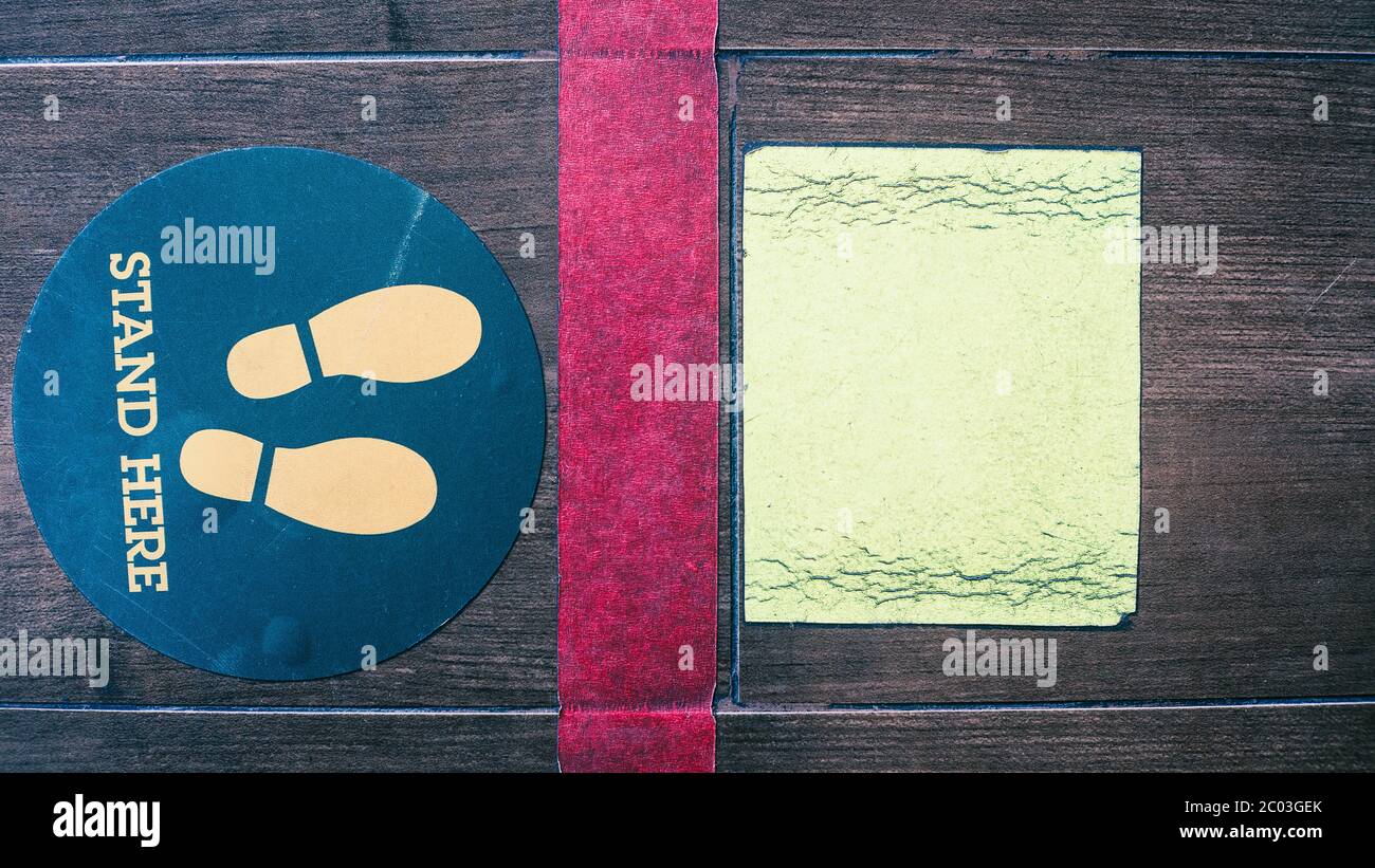 Stand here foot sign or symbol on the floor,Top view and 16:9 style ...
