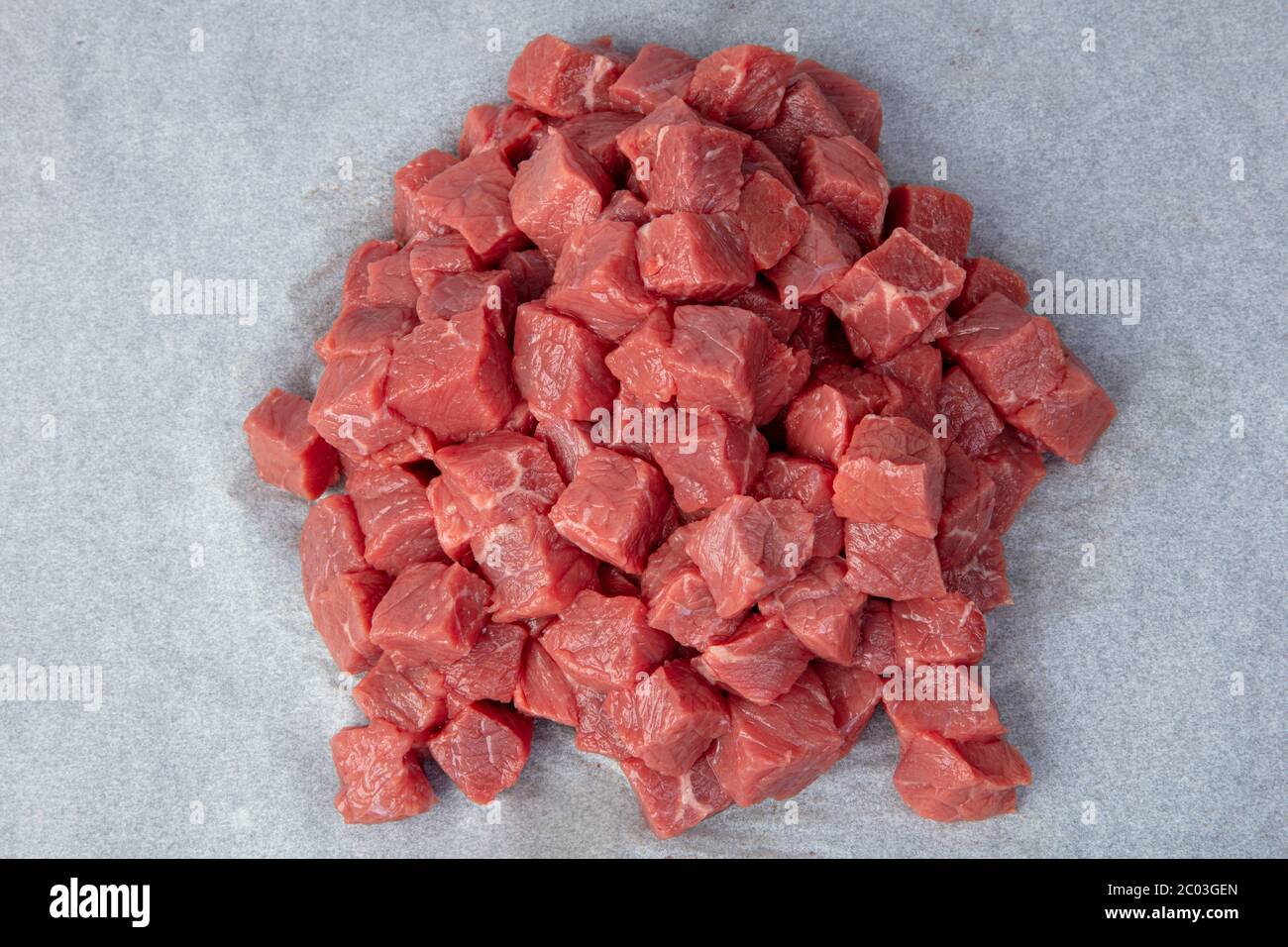 Raw chopped lamb fillet, diced tenderloin or cubed mutton sirloin meat ...