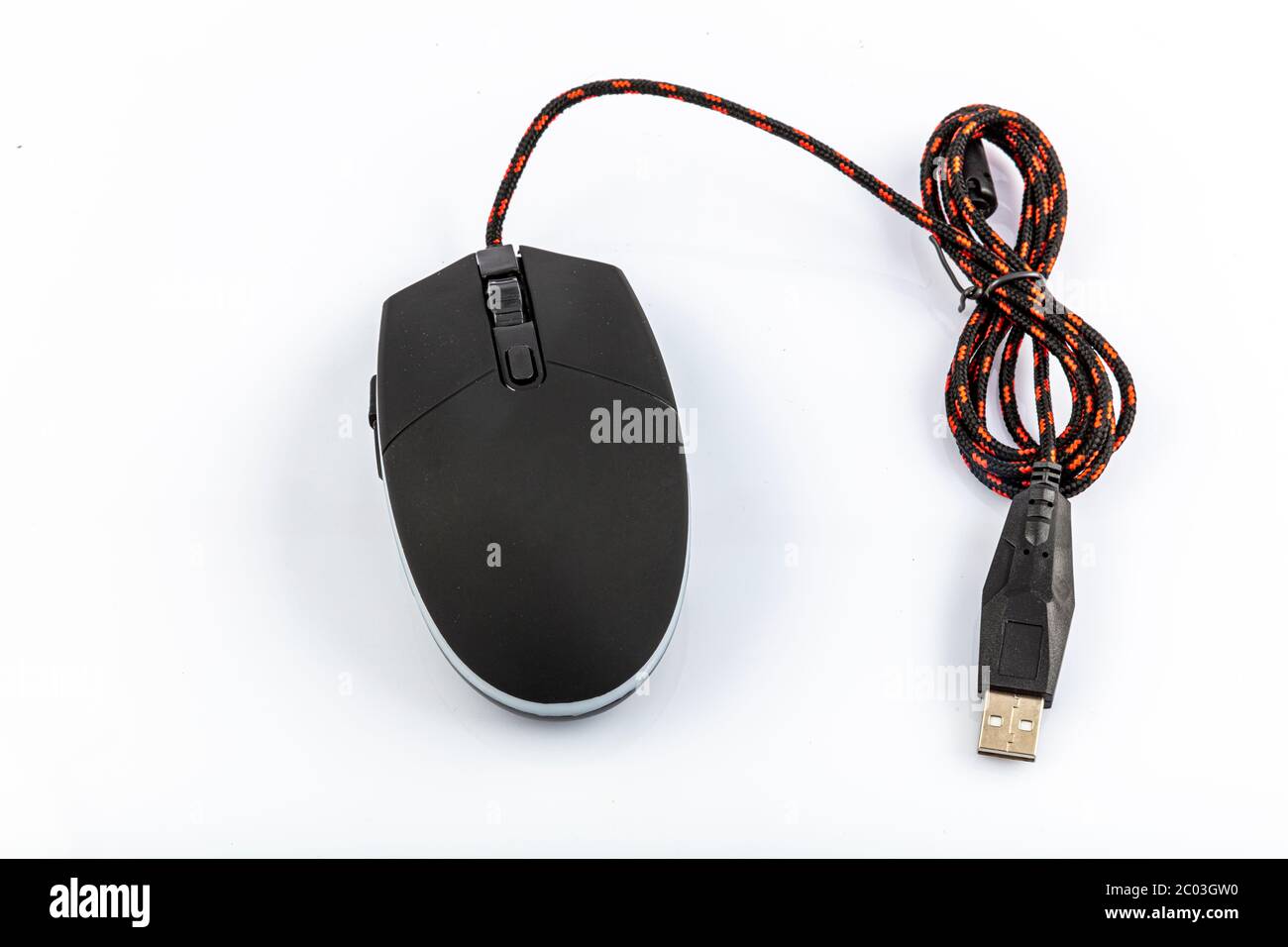 Black laser mouse with usb cable. Computer mouse isolated on white ...