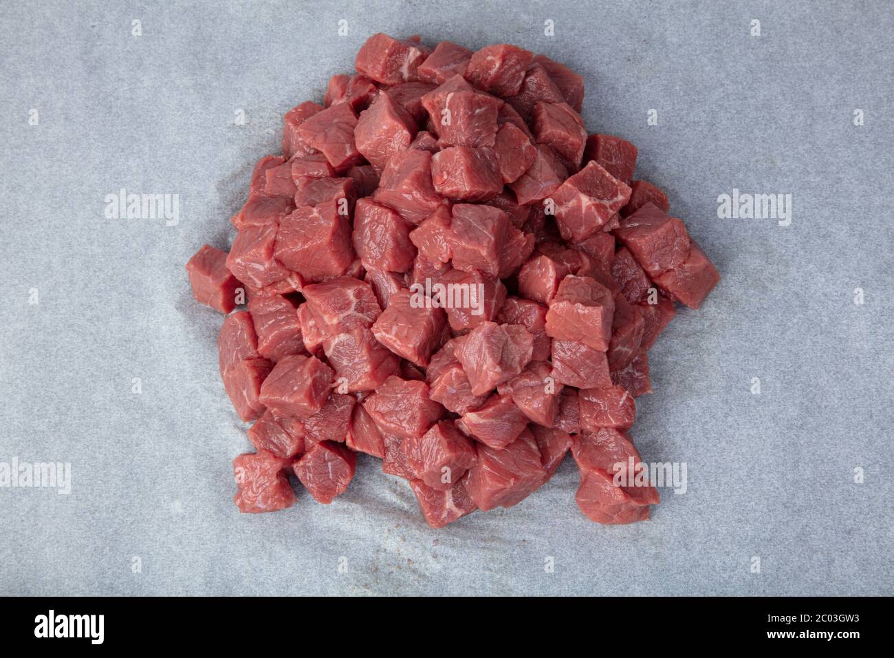 Raw chopped lamb fillet, diced tenderloin or cubed mutton sirloin meat ...