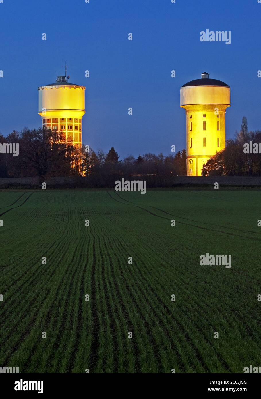 Hellweg water towers in the evening, Hamm, Germany Stock Photo - Alamy