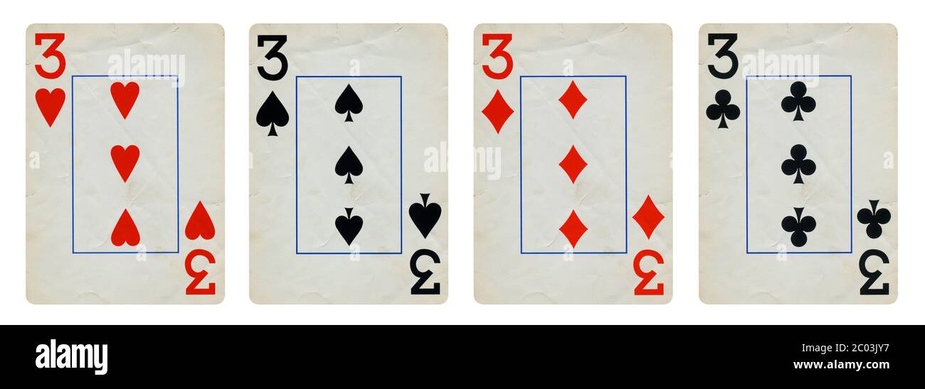 Four Playing Cards Isolated on White Background, Showing Three from ...